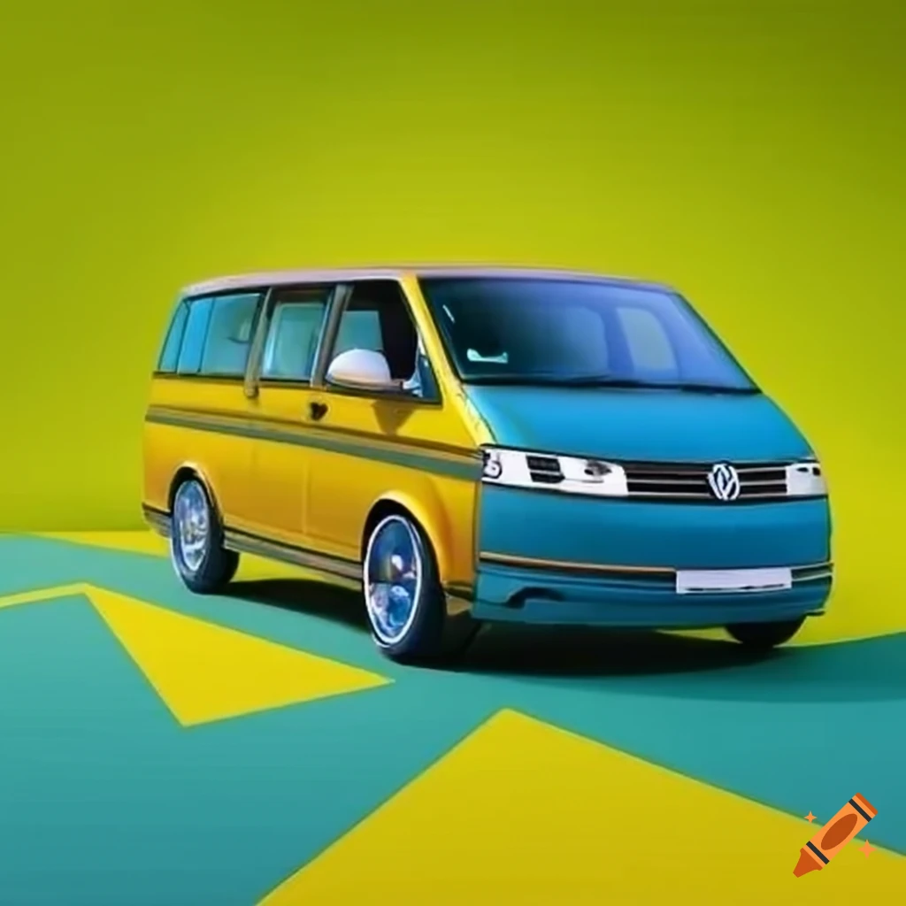 Buzz volkswagen t4 decorated with easter eggs in yellow and blue colors ...