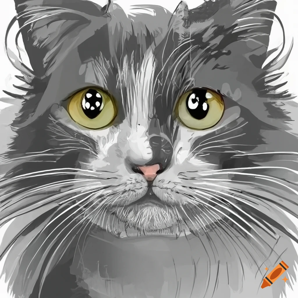 Pencil drawing of a tuxedo cat on white background on Craiyon