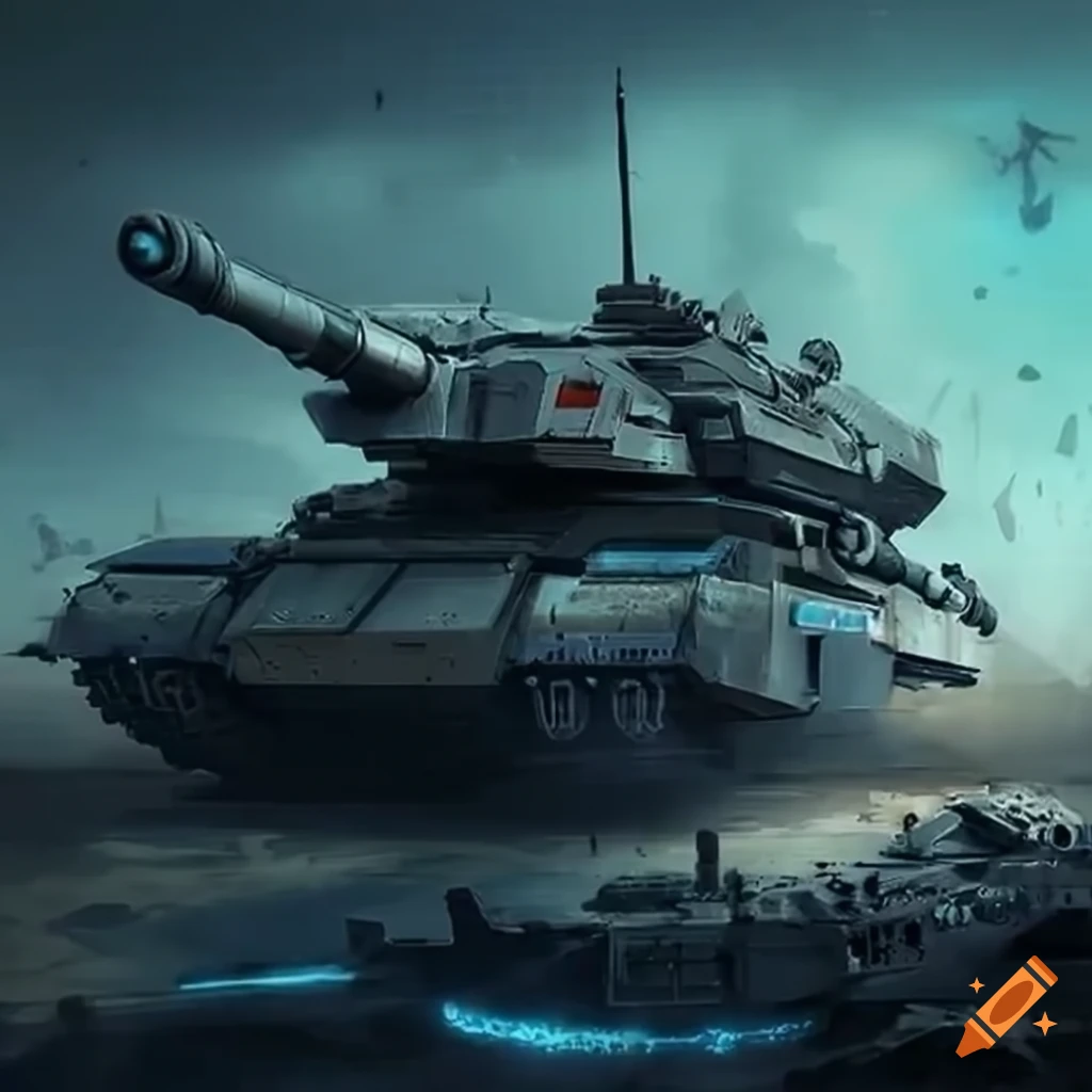 Futuristic and powerful tank engaged in battle on Craiyon