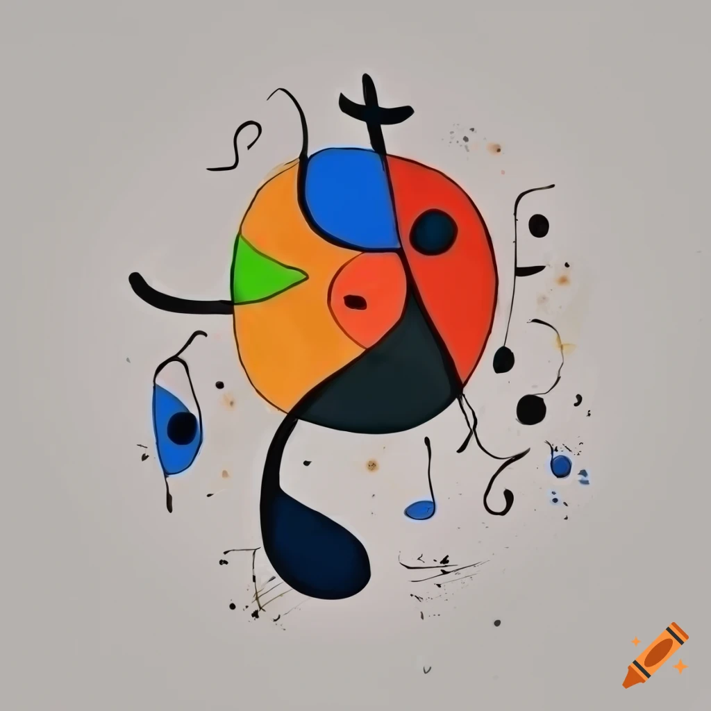 Surrealist creatures and plants in miro painting style with red, yellow ...