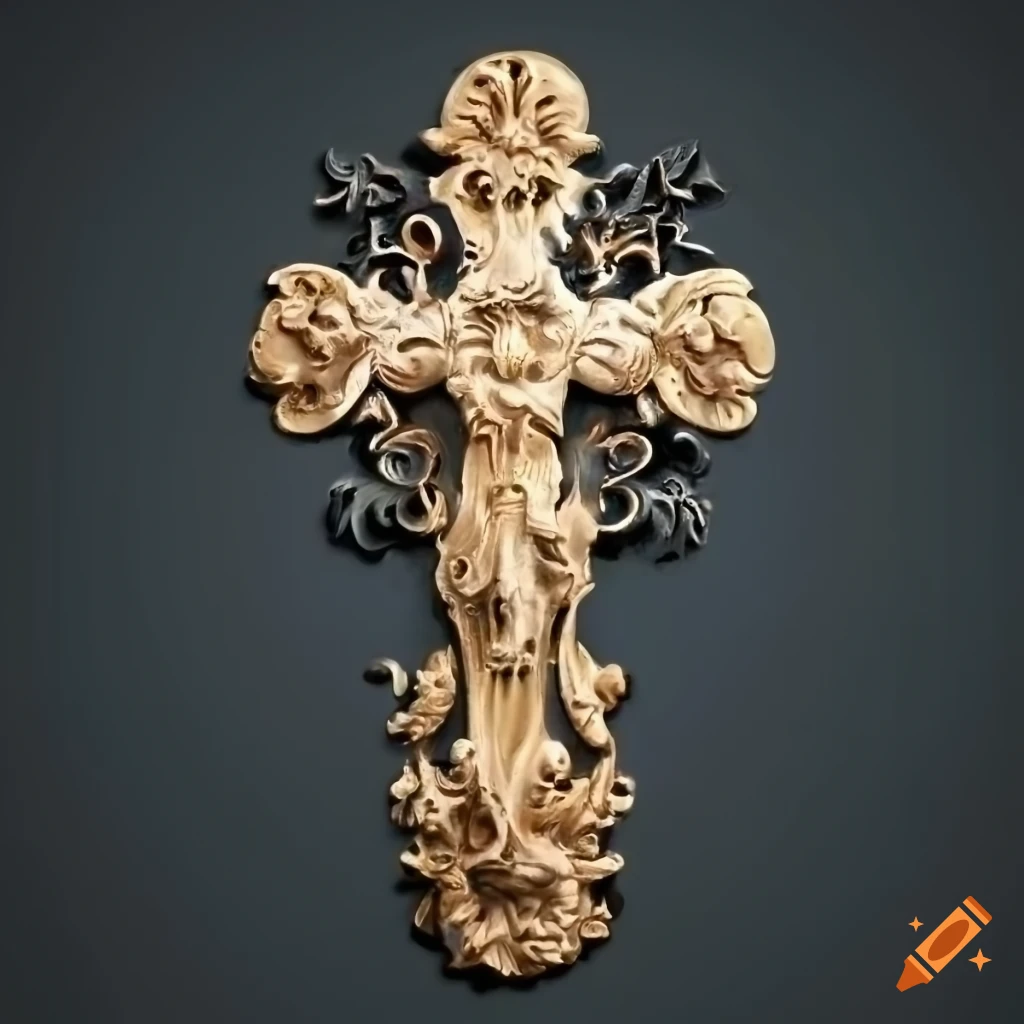 Baroque cross relief sculpture on Craiyon