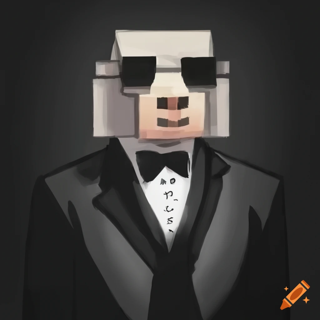 Minecraft sheep in a tuxedo with sunglasses on a throne on Craiyon