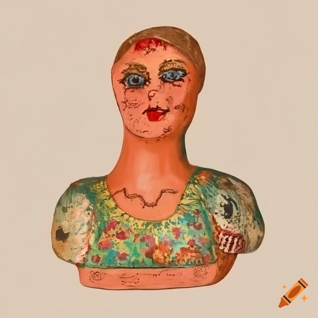 Vintage papier mache bust from rural Alabama in polychrome colors on ...