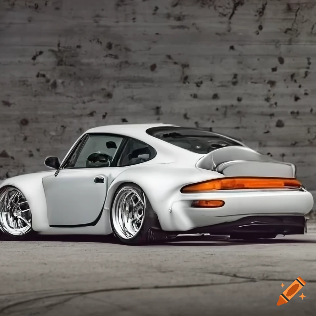White porsche 959 with chrome deep dish wheels on Craiyon