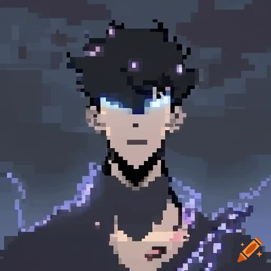 Pixel art representation of a solo leveling main character on Craiyon