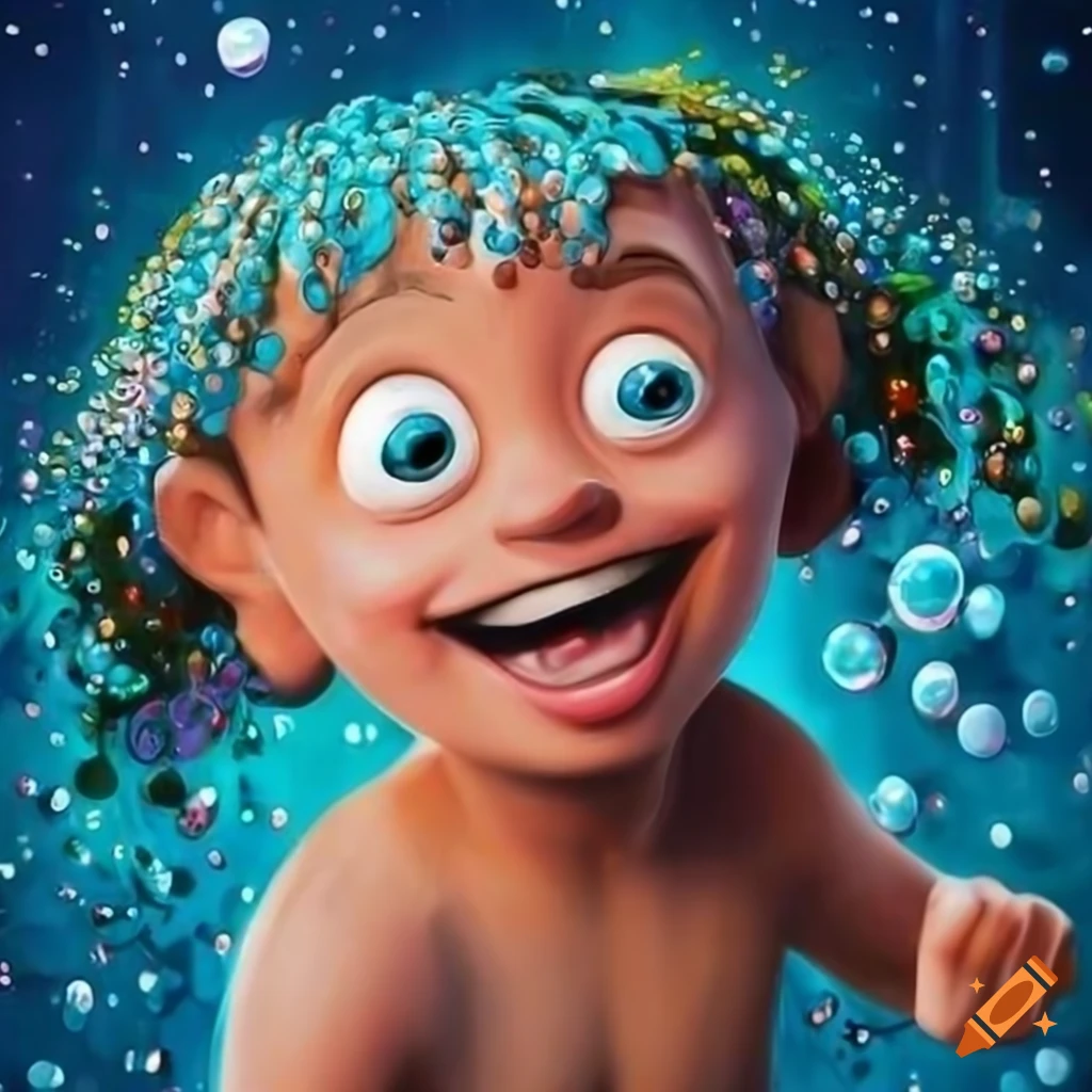 World of smiling bubbles in a whimsical setting on Craiyon