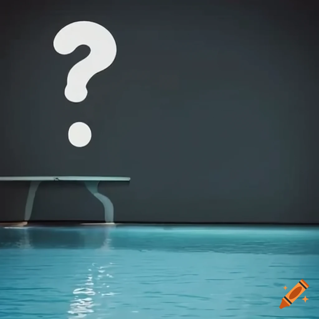 Mysterious swimming pool scene with people and a black question mark ...