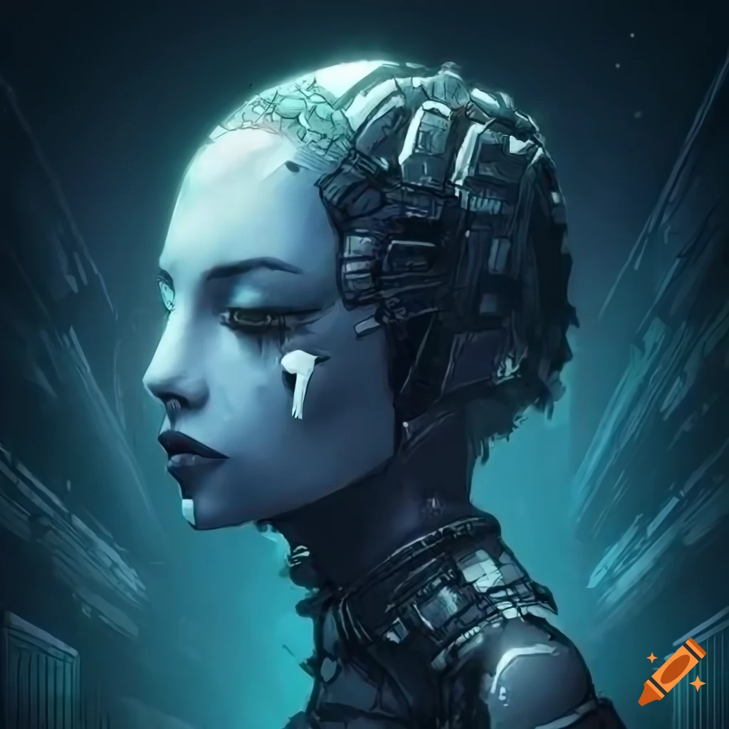 Pyramid megastructure architecture with cyborg women under full moon in ...