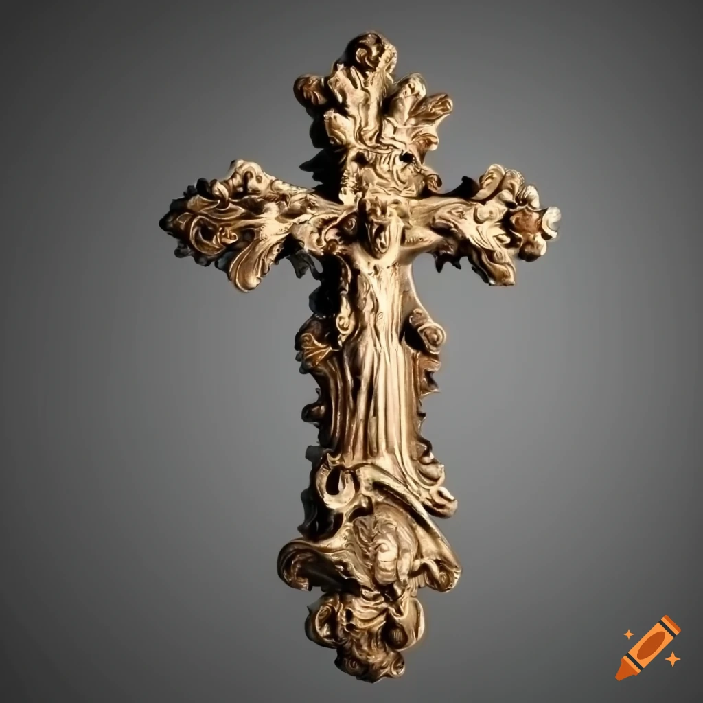 Baroque cross relief sculpture on Craiyon