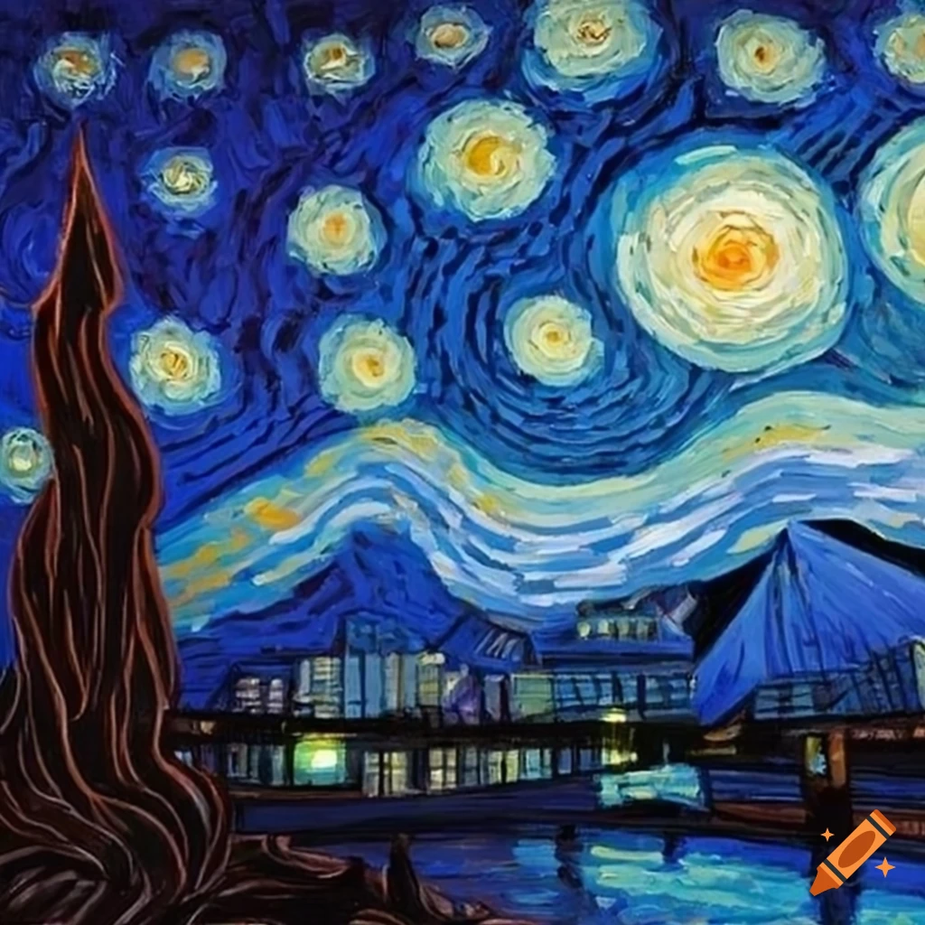 Modern interpretation of The Starry Night painting on Craiyon