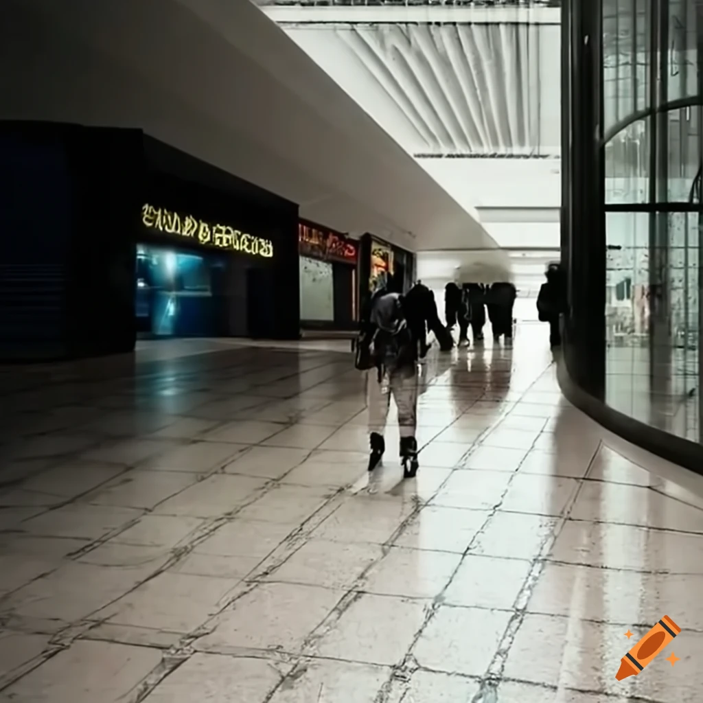 Sci-fi soldiers exploring a giant empty mall on Craiyon