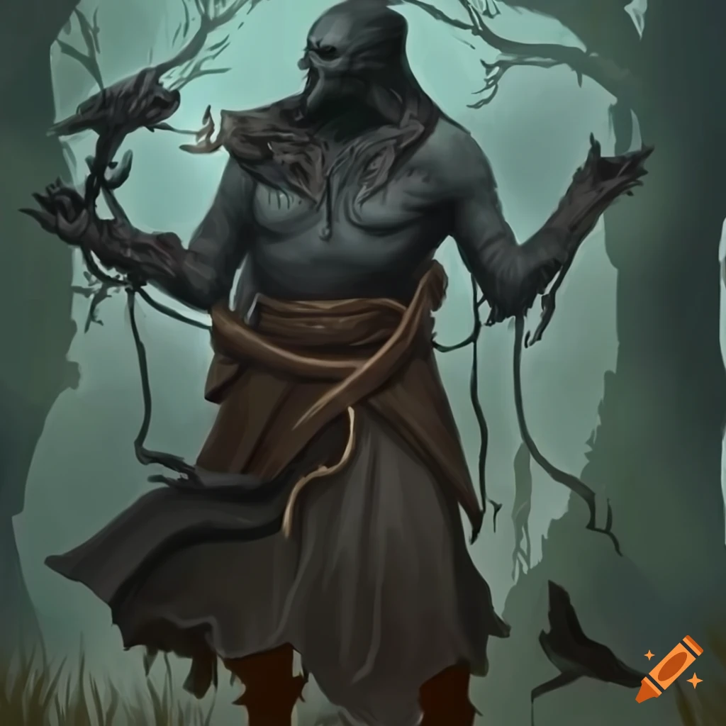 Black crow druid monk casting magic with a bostaff on Craiyon