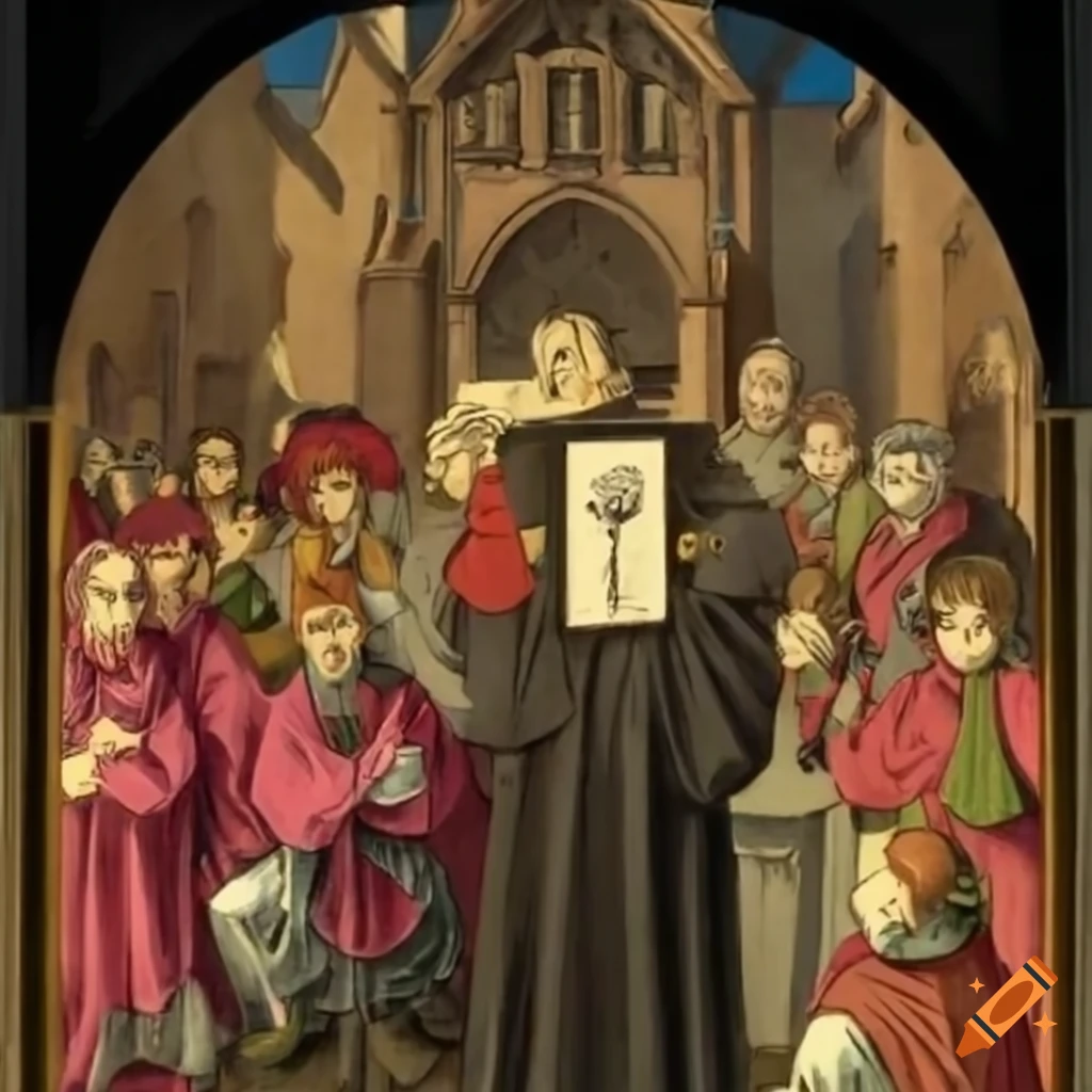Historical depiction of martin luther holding the 95 theses on Craiyon