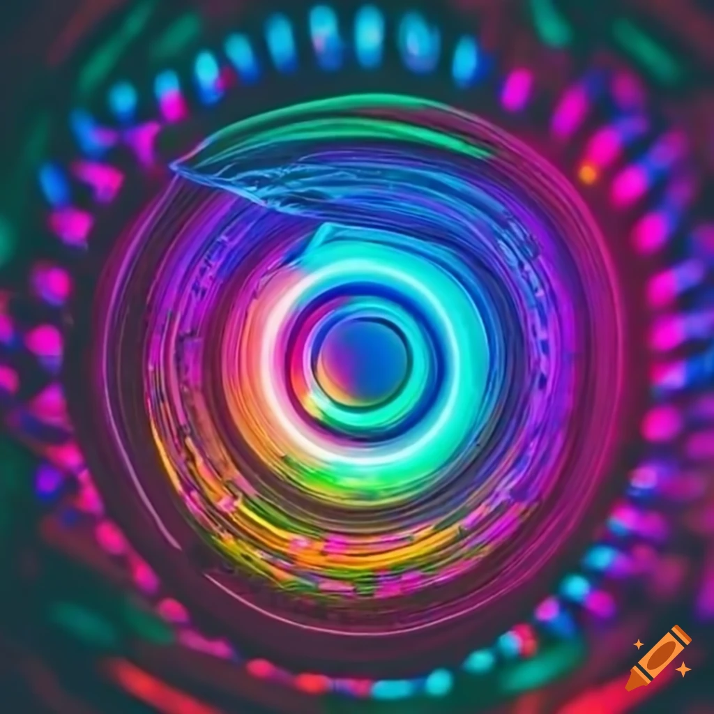 Complex setup of lenses, mirrors, and colorful neon lights on Craiyon