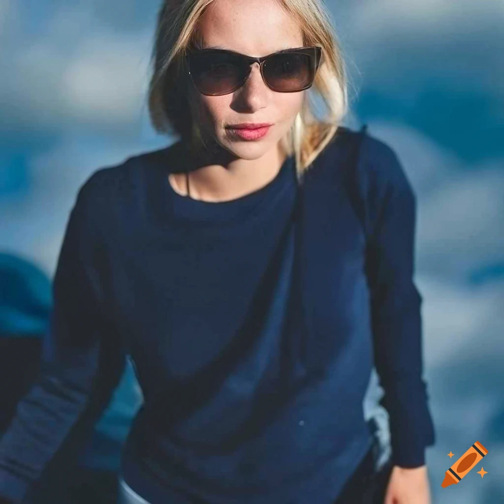 Blonde Swedish Model In Large Black Sunglasses With Detailed Features