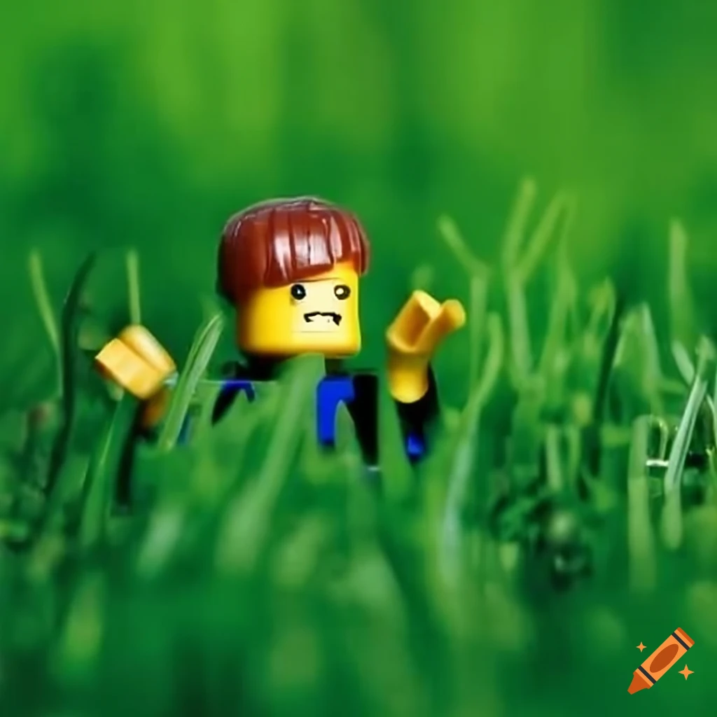 Lego figure in a grassy field on Craiyon