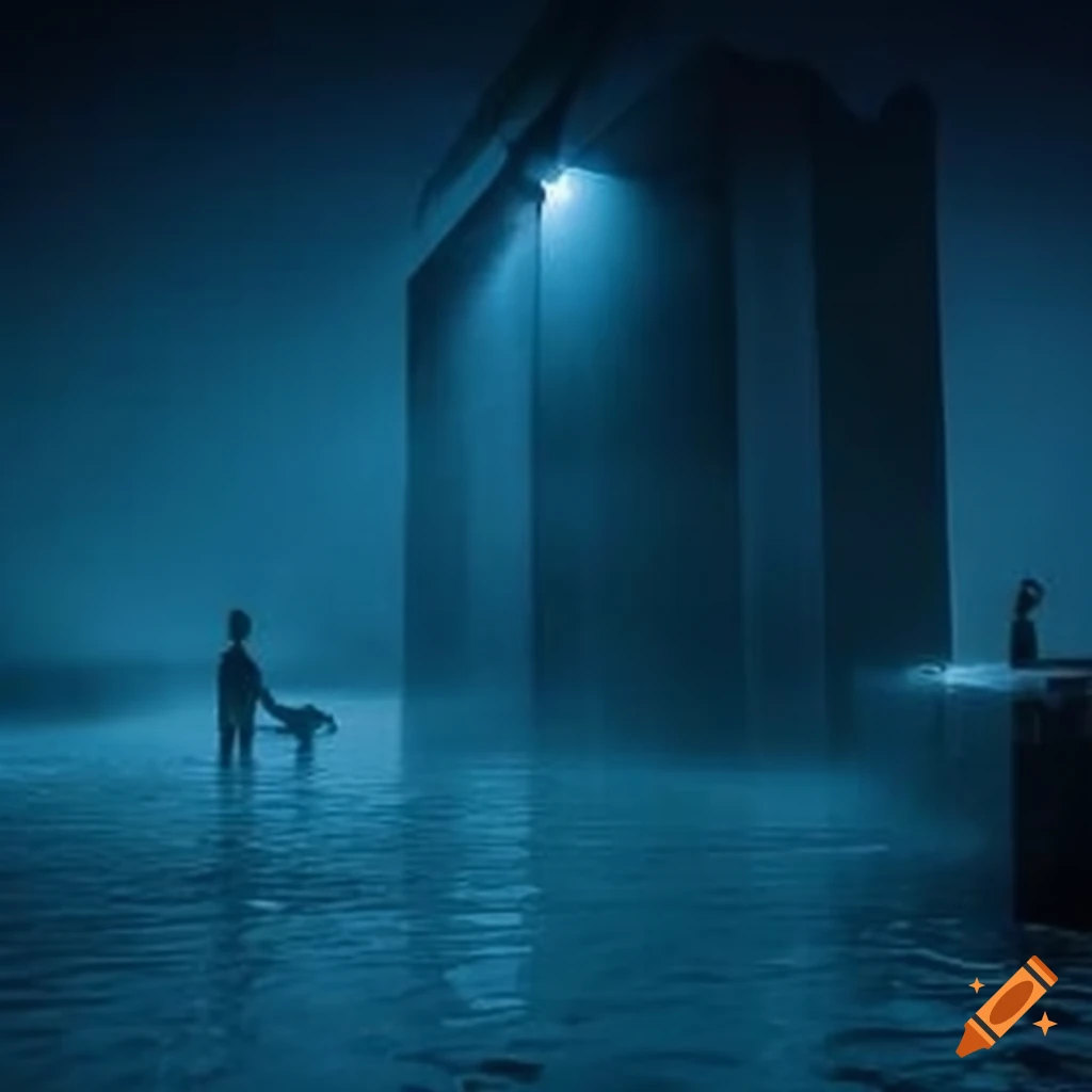 Boxes falling into water at midnight on Craiyon