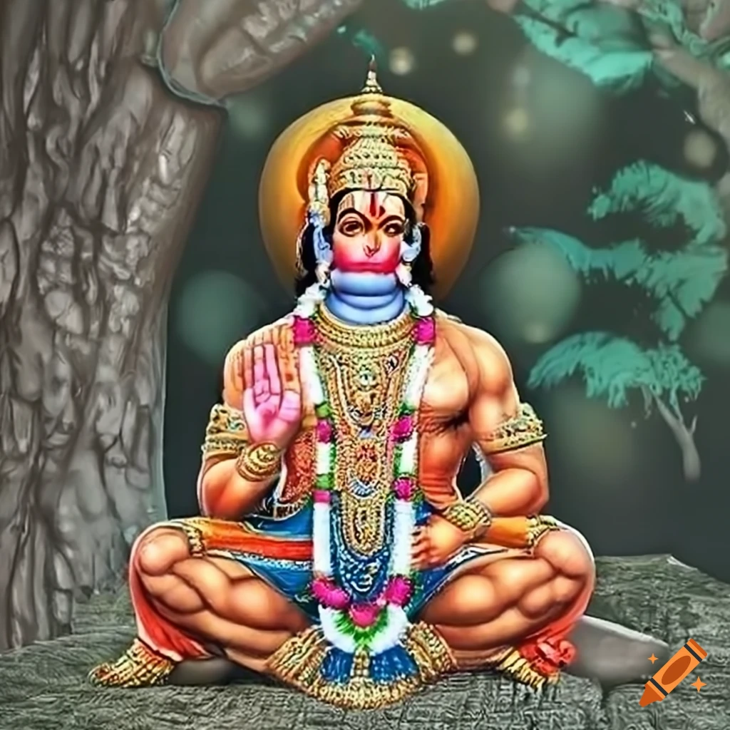 Hanuman ji sitting on a tree on Craiyon