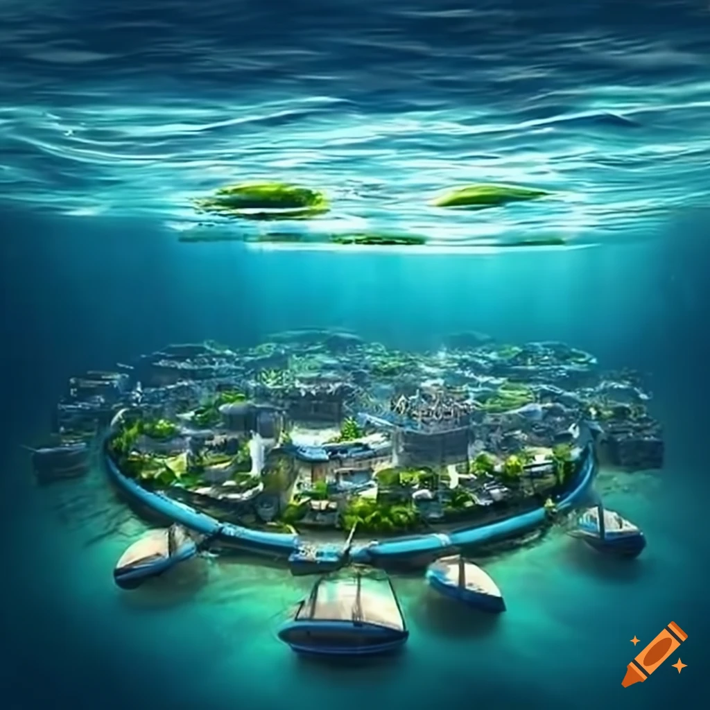 Design of a sustainable underwater city with innovative features on Craiyon