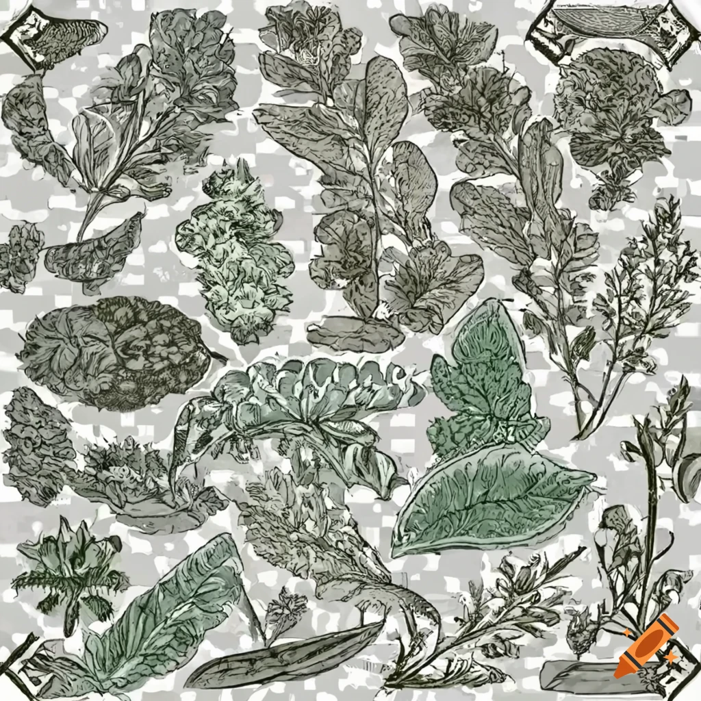 Collection of herbs in medieval drawing style on transparent background ...