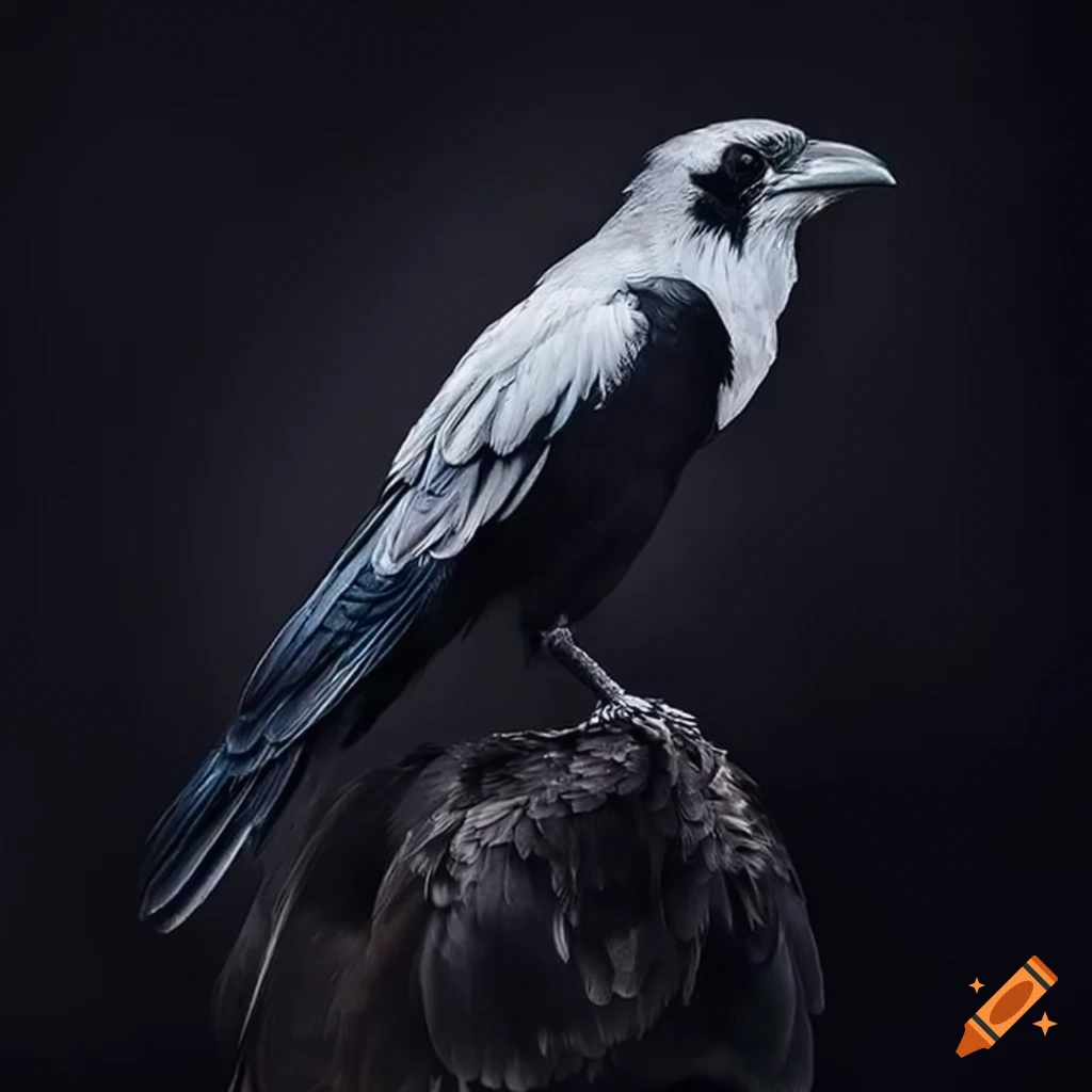 Mesmerizing raven with white and black feathers on Craiyon
