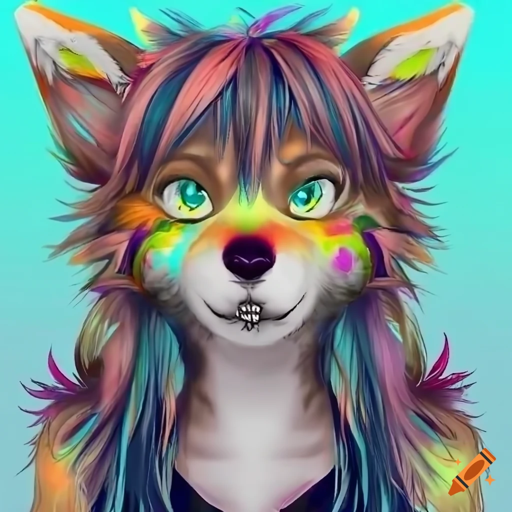 Furry wolf with long hair and messy bangs from vrchat on Craiyon