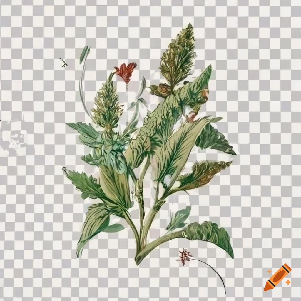 Botanical drawings of herbs in medieval style on transparent background ...
