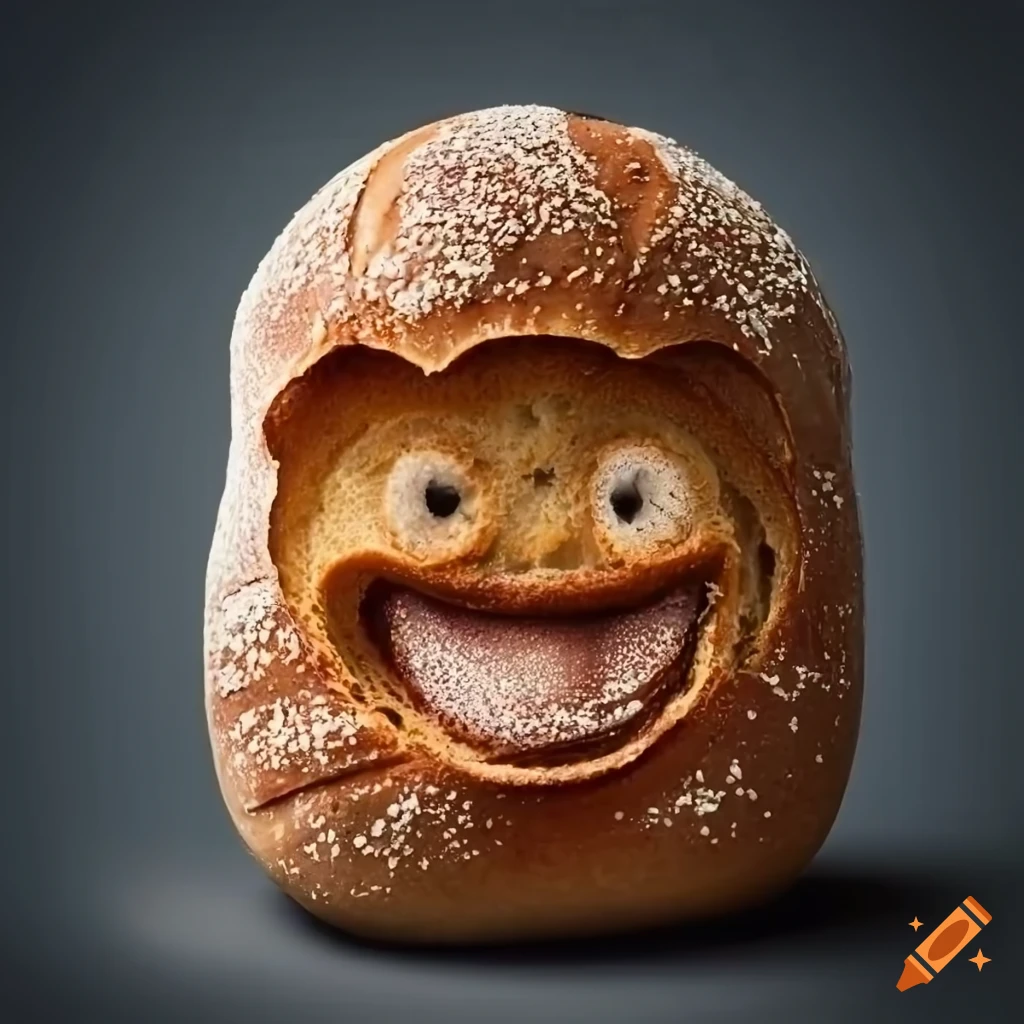 Cheerful artisanal French bread loaf with characterful face features on ...