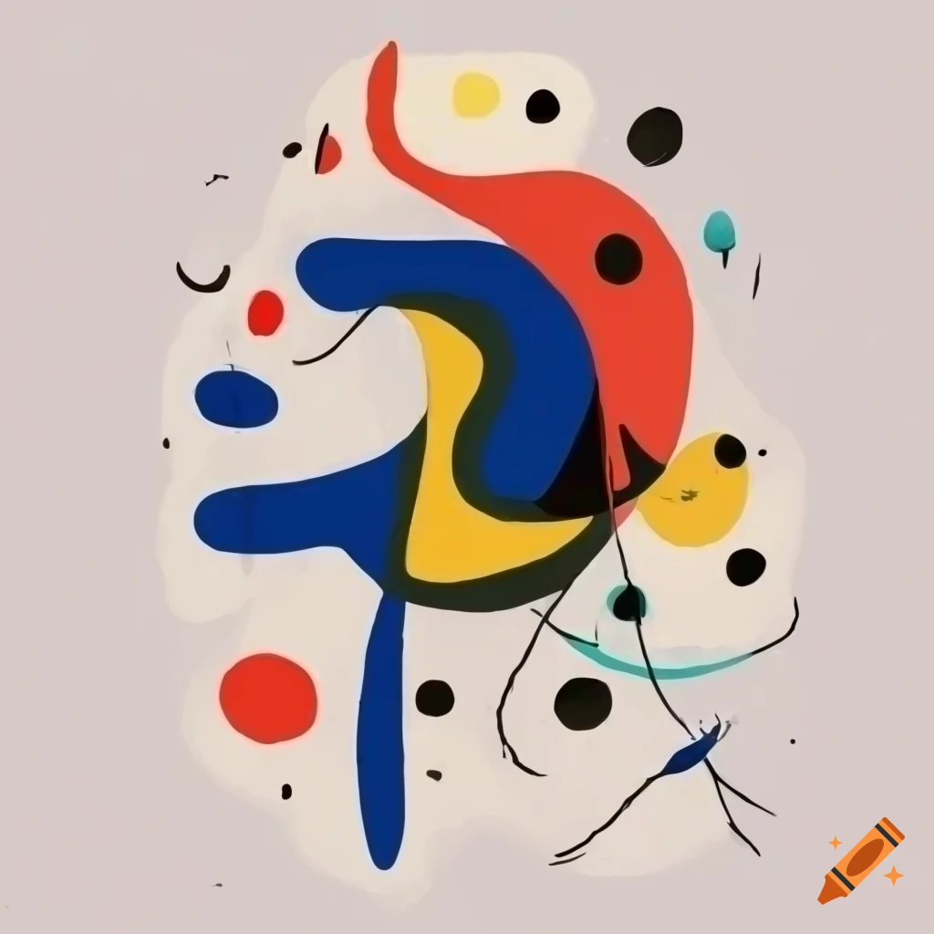 Surrealist creatures and colorful vegetation in Miro painting style on ...
