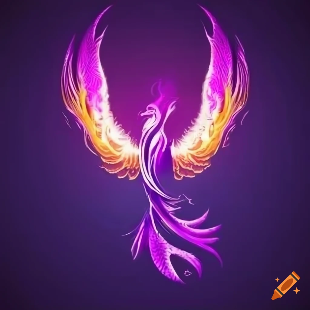 Mythical phoenix design with purple flames, creative logo concept on ...