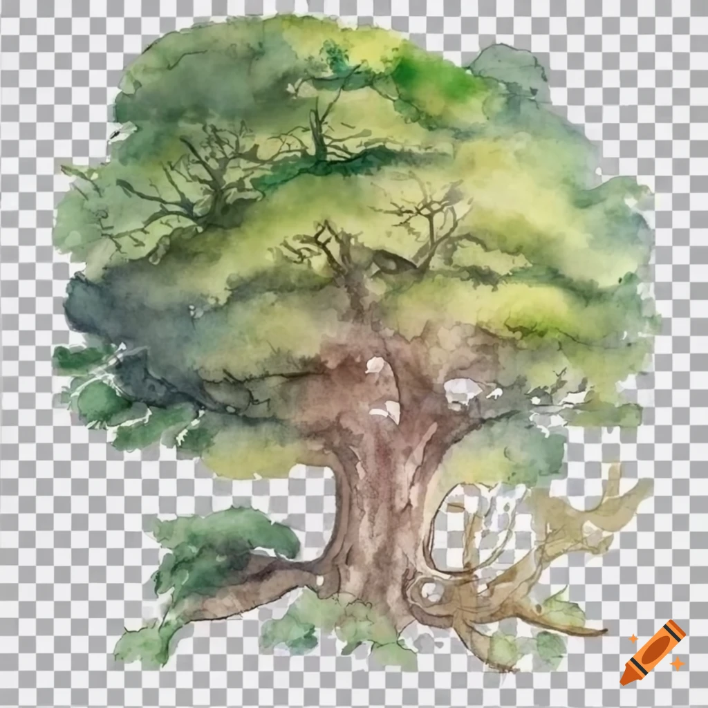 Ancient botanical tree drawings in medieval style with transparent ...