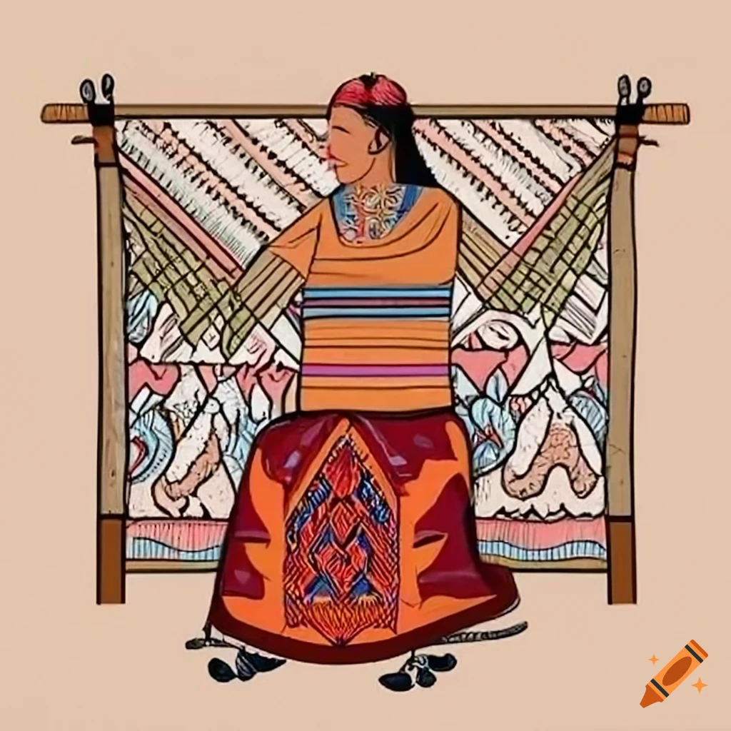 Artistic depiction of a Native American woman weaving a traditional ...
