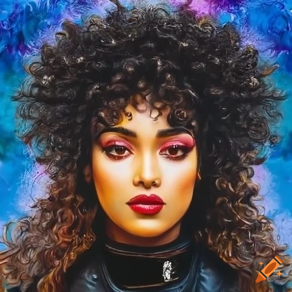 Hyperrealistic portrait of a black woman with vibrant colors and ornate ...