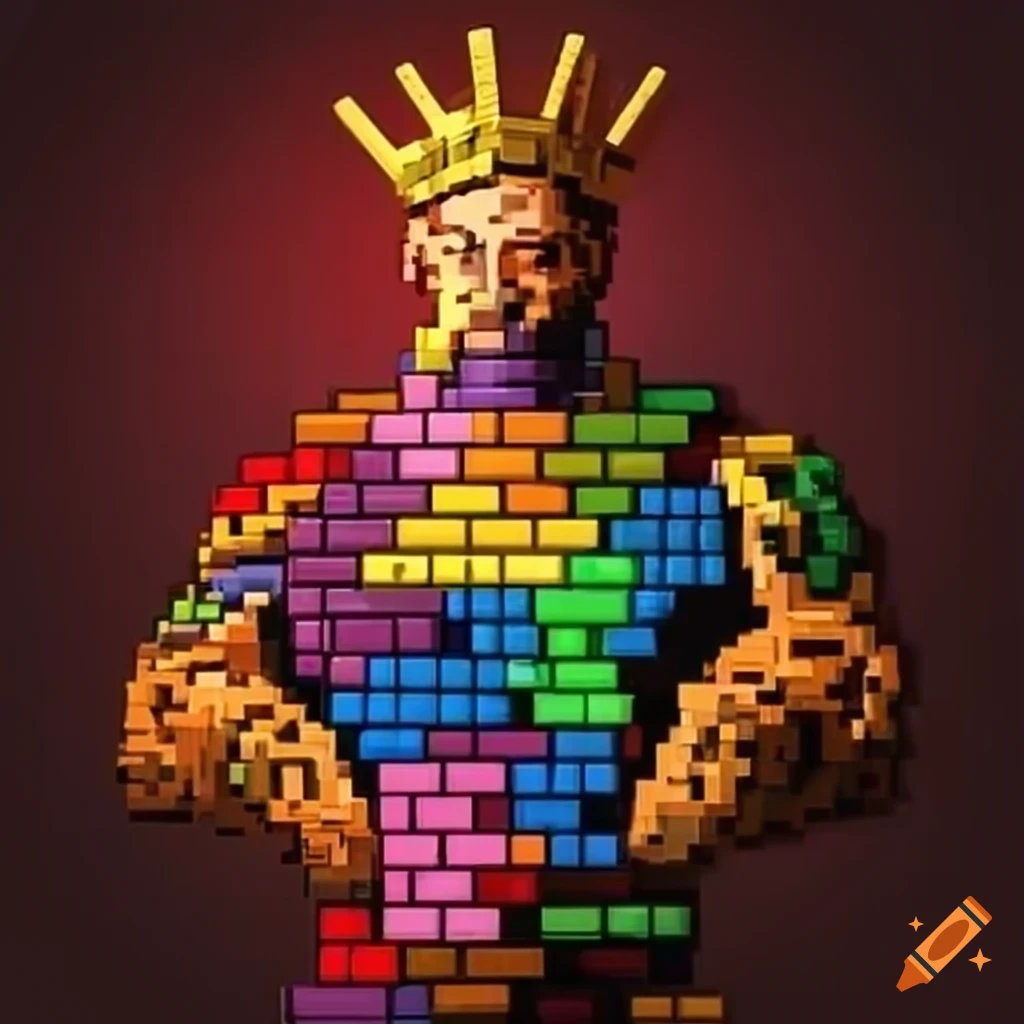 Tom hanks portrayed as a muscular king with a tetris crown lifting ...