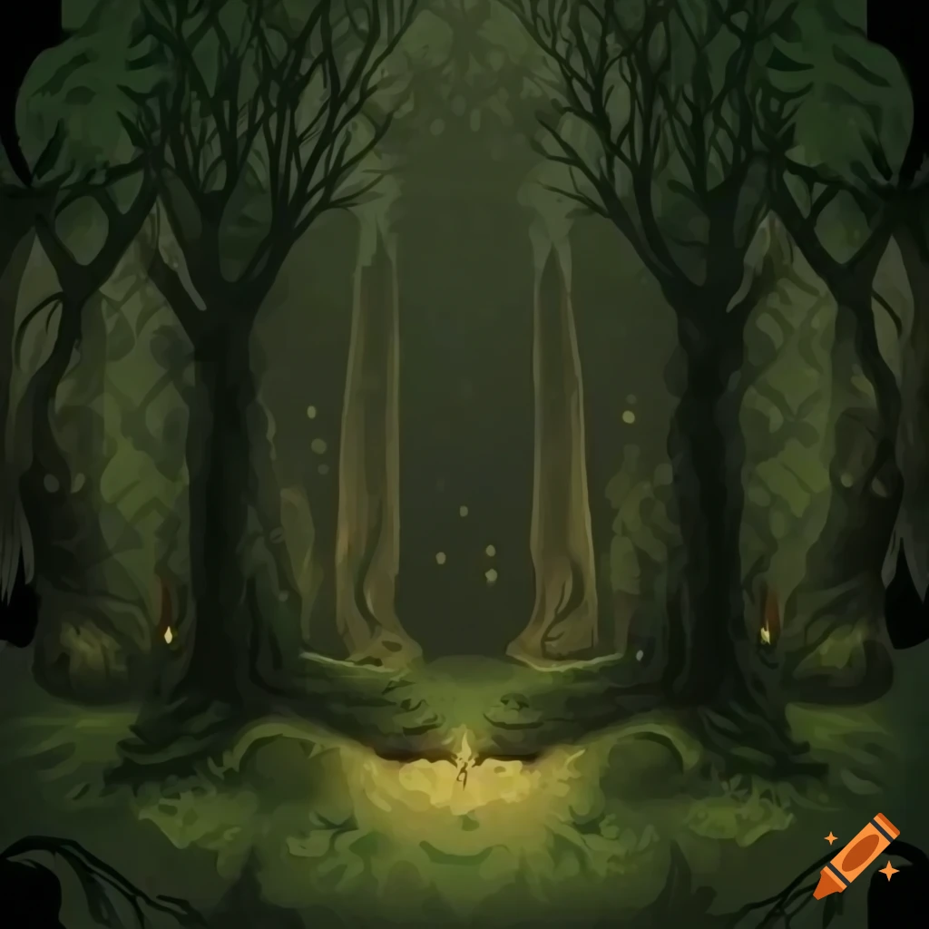 Forest scene in medieval style on transparent background on Craiyon