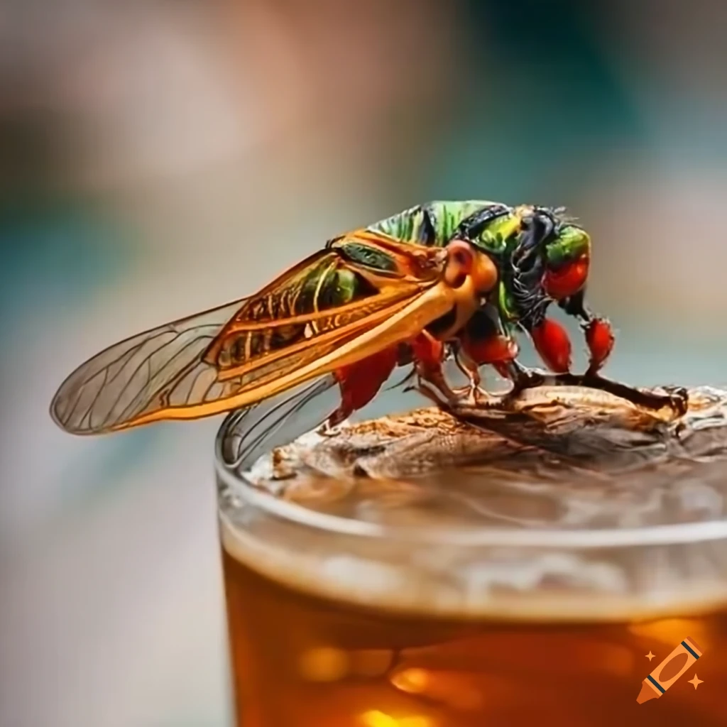 Cicada on a train drinking beer on Craiyon