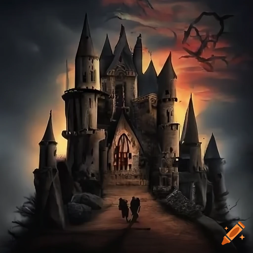 Halloween horror castle scene on Craiyon