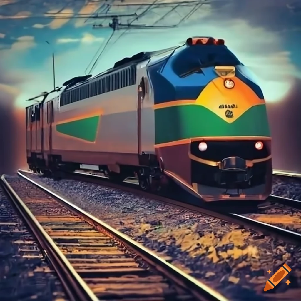 Train on railroad track with a formula one car as its front cabin on ...