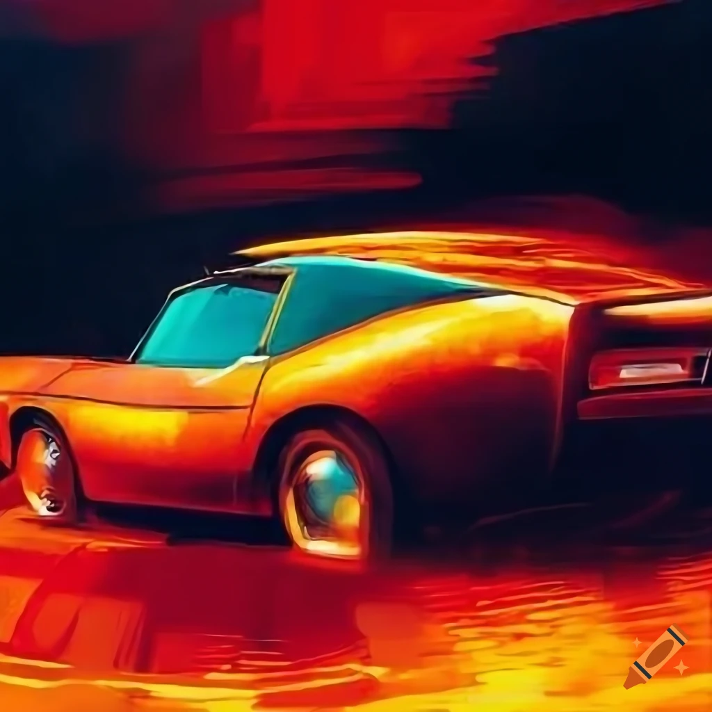 Album cover art featuring a fast car with the title 'for real' on Craiyon