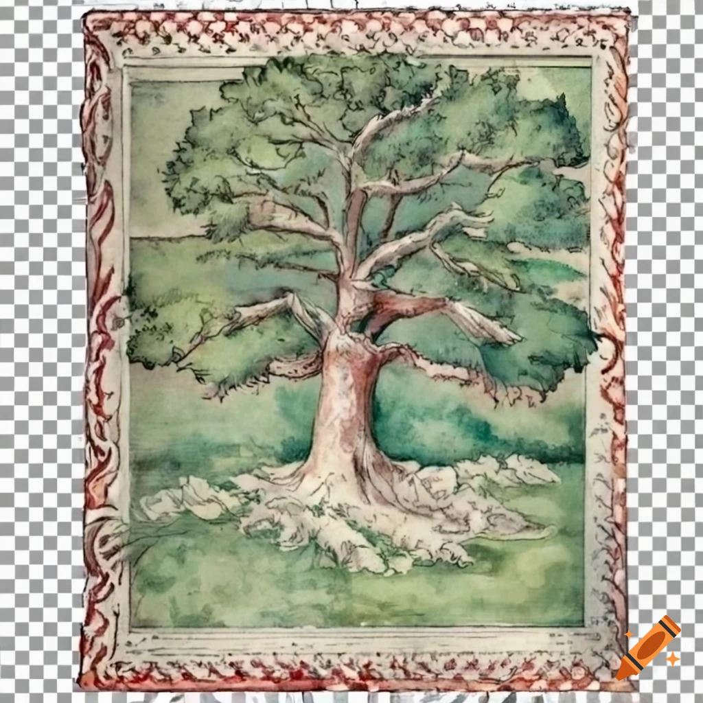Vintage botanical watercolor tree drawings in medieval book print style ...