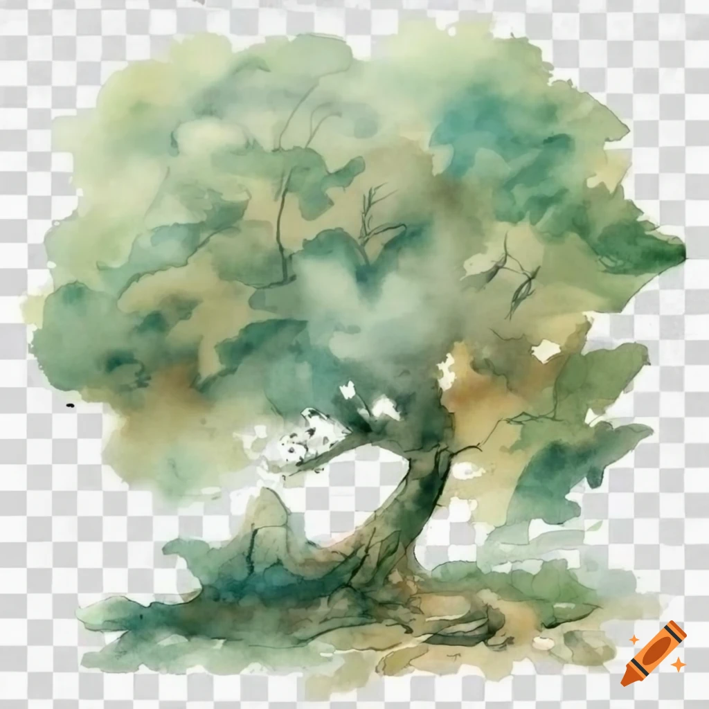 Ancient botanical tree drawings in medieval style with transparent ...