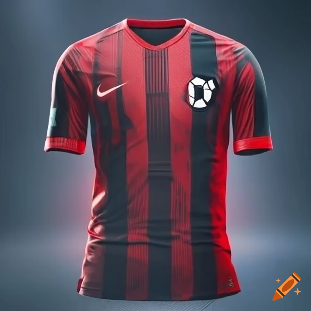 Red soccer jersey with black details on Craiyon