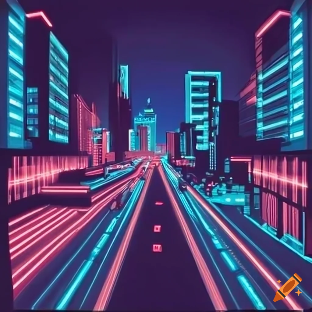 Neon highway cityscape at night on Craiyon