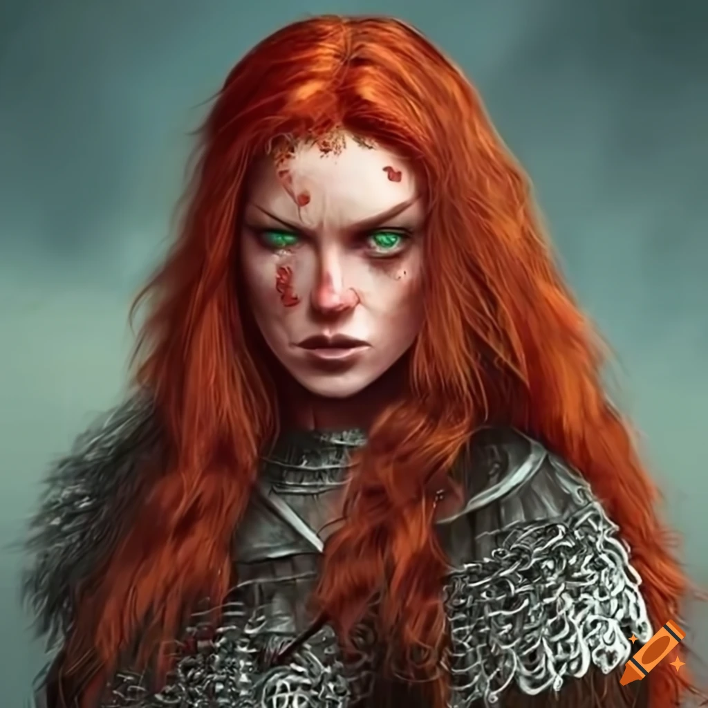 Intimidating viking warrior woman with scar above left eye, chainmail ...