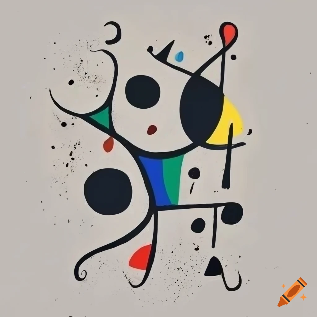 Surrealist creatures and colorful vegetation in miro painting style on ...
