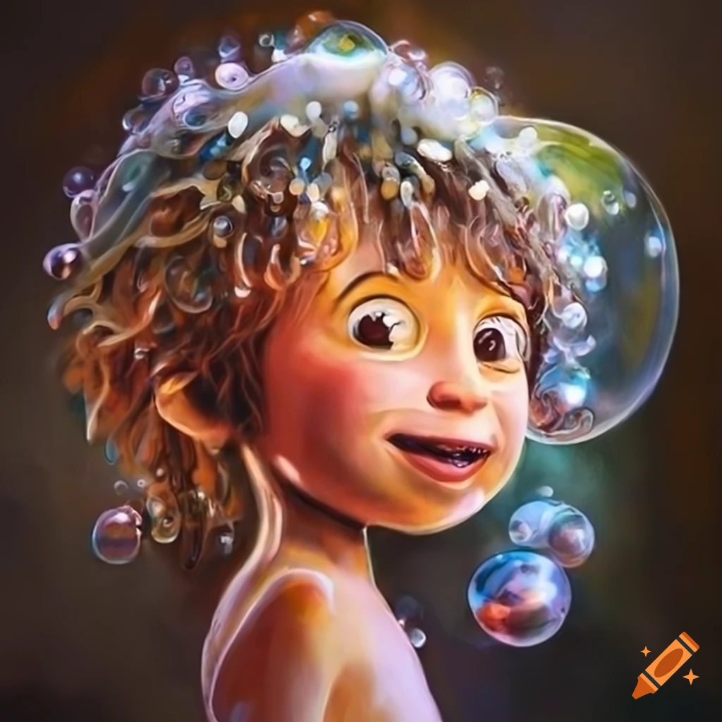 World of smiling bubbles in a whimsical setting on Craiyon