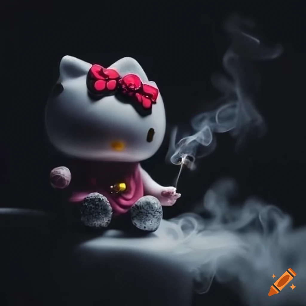 Hello Kitty enjoying champagne and smoking on Craiyon