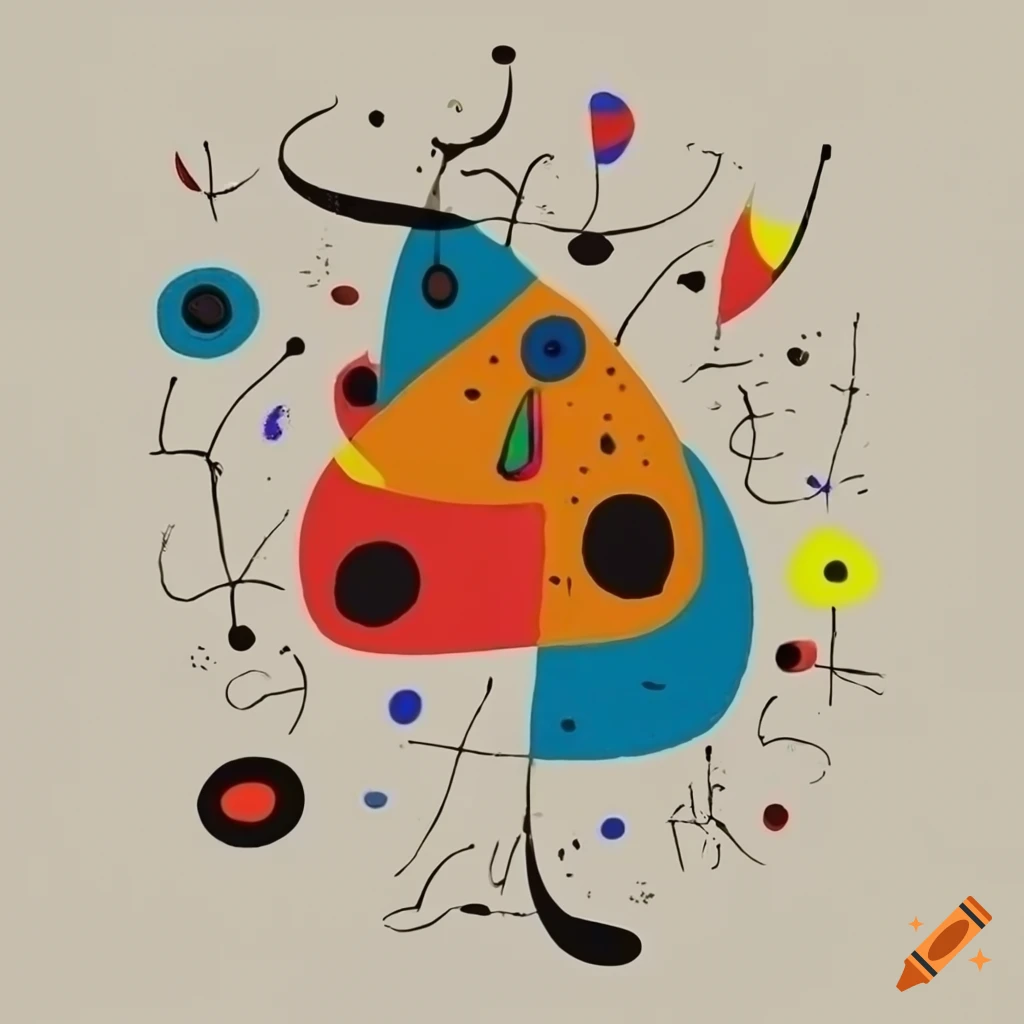 Surrealist cosmic creatures and plants in miro painting style, red ...