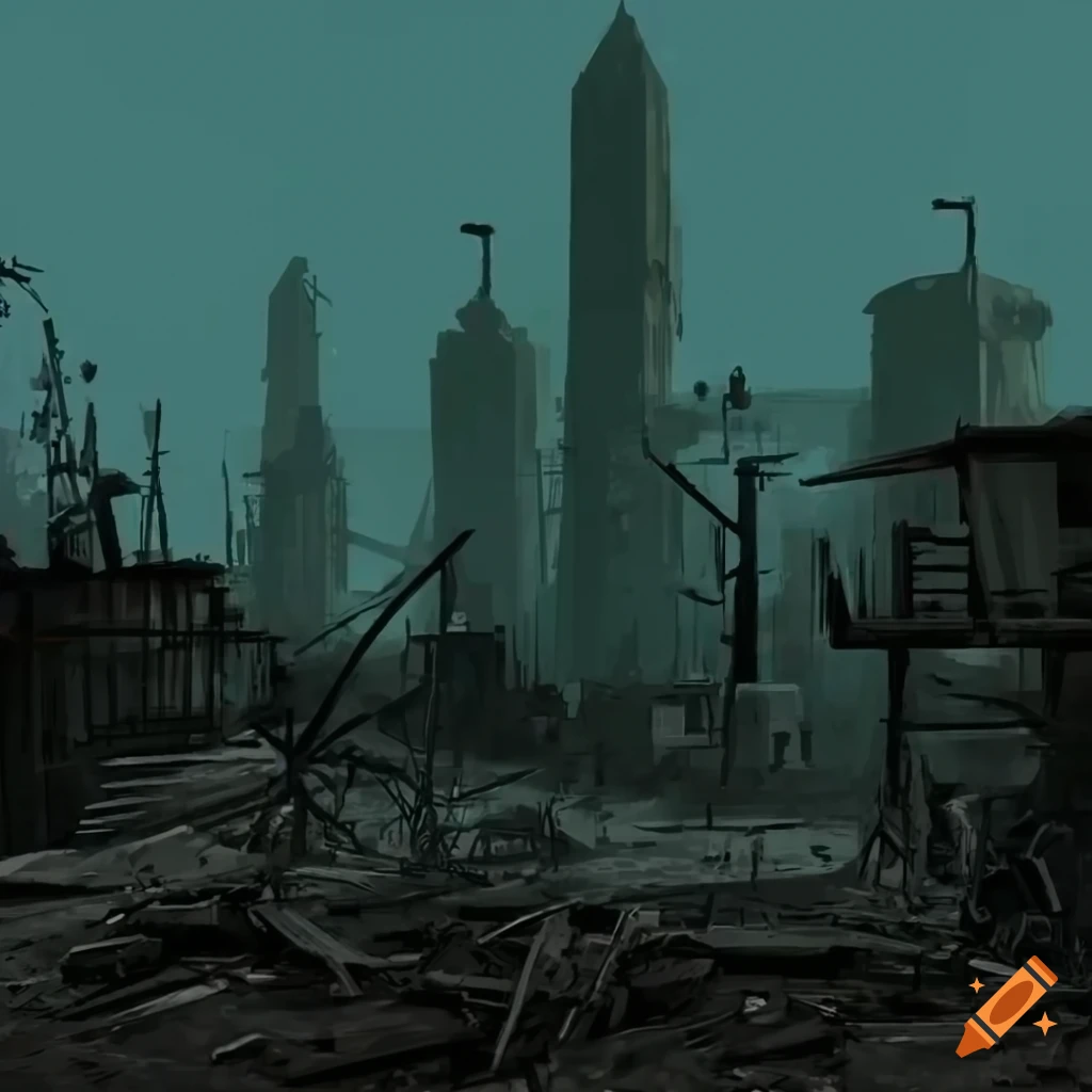 Post-apocalyptic abandoned cityscape on Craiyon