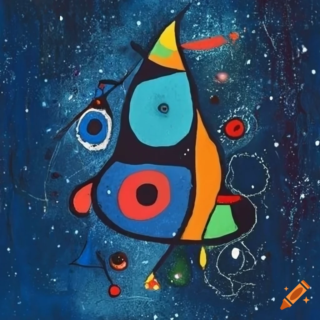Surrealist cosmic creatures and plants in miro painting style, red ...